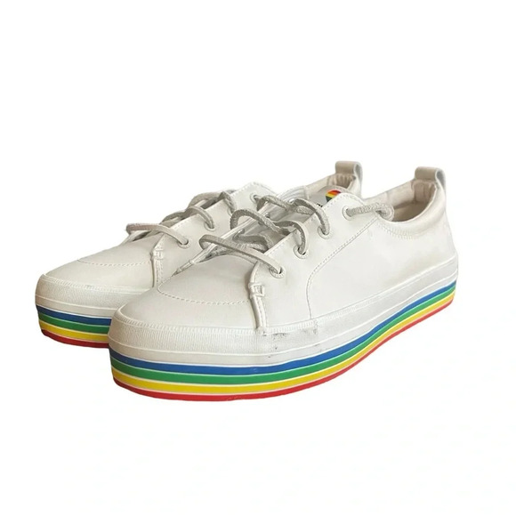 Sperry | Shoes | Sperry White Leather Multi Pride Stripe Crest Vibe ...